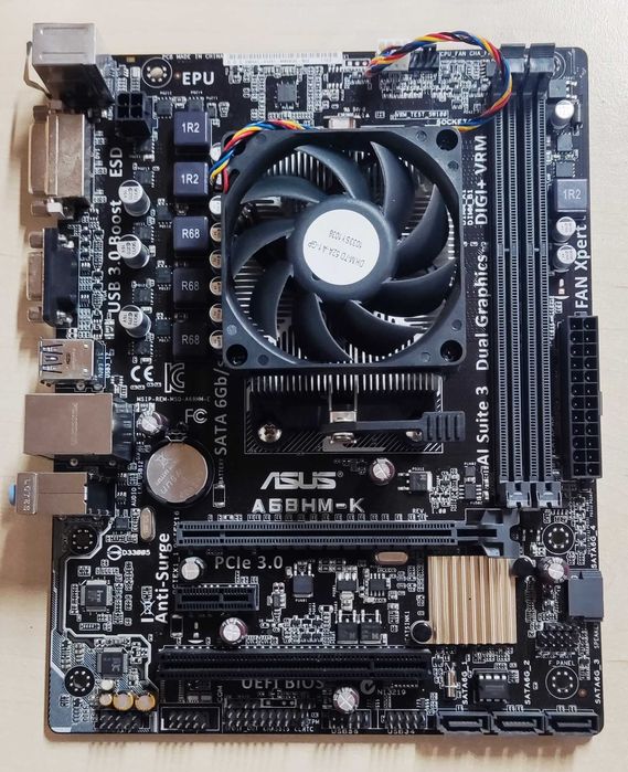 Материнська плата Asus A68HM-K (sFM2/FM2+, A68H, DDR3) + AMD A4-4020: 800 грн. - Комплектуючі та ...