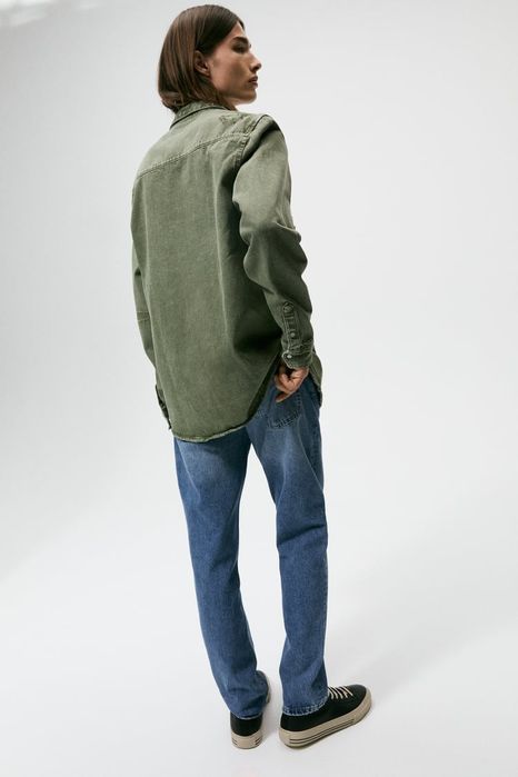 Джинсова сорочка Zara XS-S куртка хакі Зара зелена ХС-С 44-46 рваная ...
