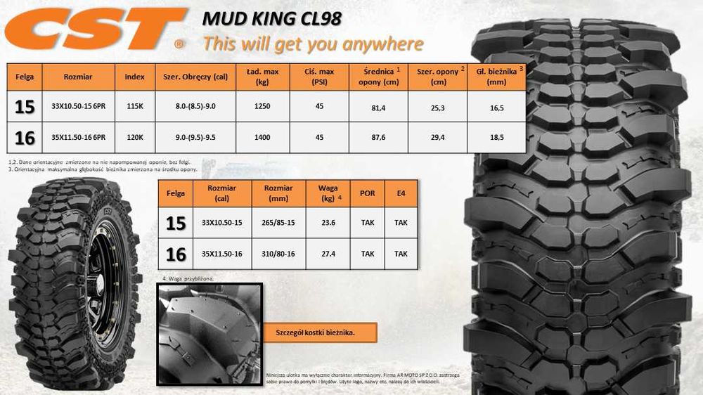 CST 33X10.50-15 CL98 Mud King SIMEX OFF ROAD 33x10,5R15 33 cale Kowary • OLX.pl
