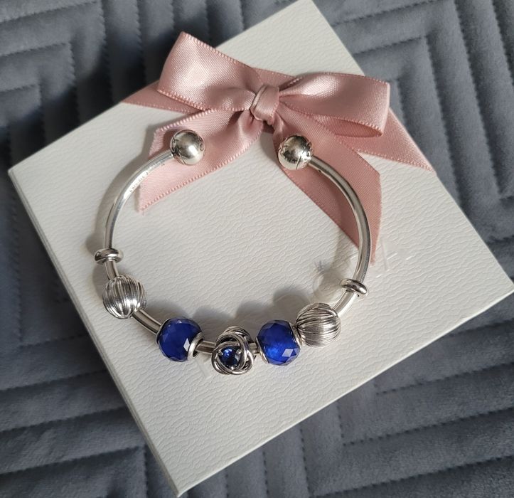 Pandora bransoletka bangle otwarta + 1x charms 2x fasetka 2x klips Łódź Widzew • OLX.pl