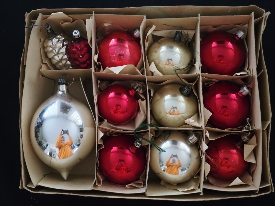 Bombki prl czerwone srebrne retro ozdoby choinkowe vintage Kierszek ...