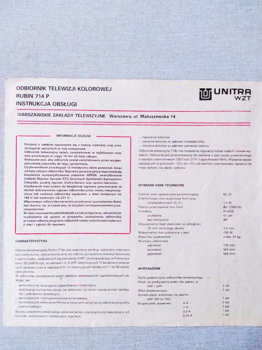 Zestaw 5 instrukcji obsługi sprzętu - Unitra WZT z okresu PRl Ryczywół ...