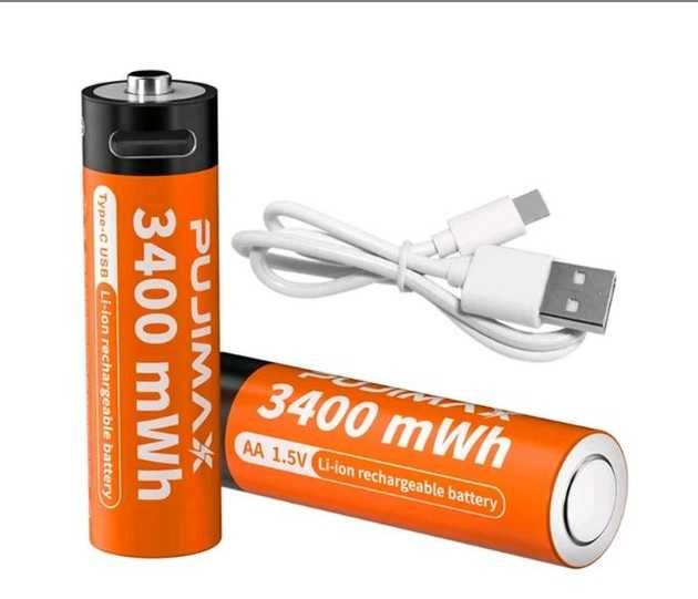 Аккумуляторные батарейки литиевые 1,5V Pujimax AA 3400 AAA-1100 Type-C ...