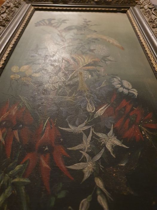 Stary poniemiecki obraz olejny na desce. Podpis Janie Craig ...