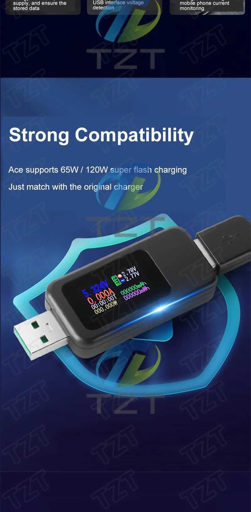 USB тестер KEWEISI KWS-MX18L Type-A QC3.0 Амперметр вольтметр 10 в 1: ...