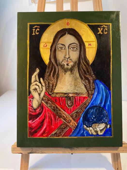 Ikona religijna Jezus Zbawiciel Świata SALVATOR MUNDI Szczecin Centrum ...