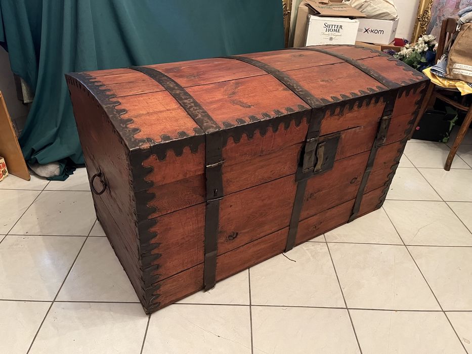 Kufer skrzynia drewniana antyk Koniec XIX w. Warszawa Wawer • OLX.pl