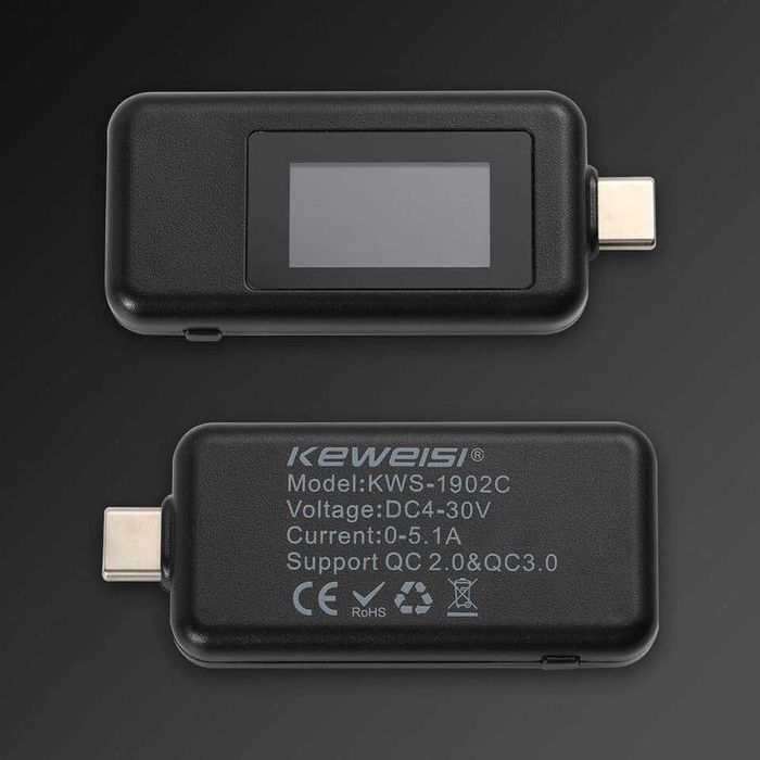 USB-тестер Keweisi KWS-1902C Type-C вольтметр, амперметр, термометр ...
