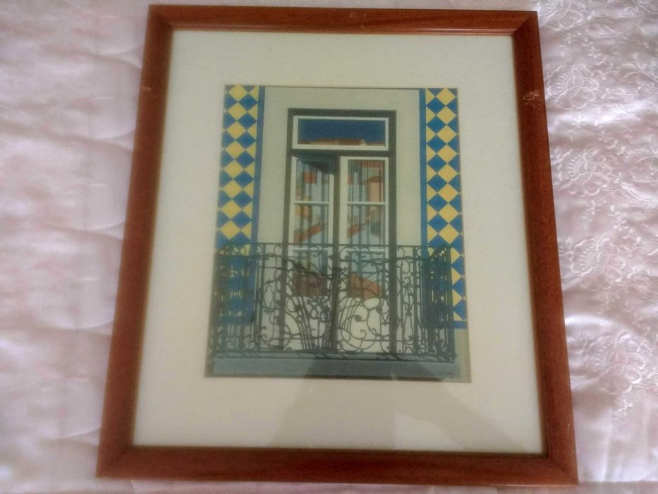 Maluda, quadro com litogravura colorida, assinada e datada p/impressão Seixal, Arrentela E ...