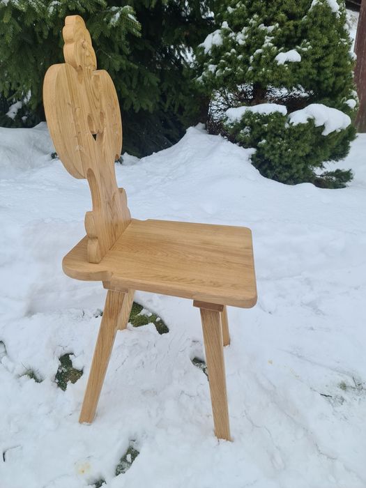 Krzesło Zydel Dębowe dąb rzeźbione góralskie z litego drewna Rabka ...