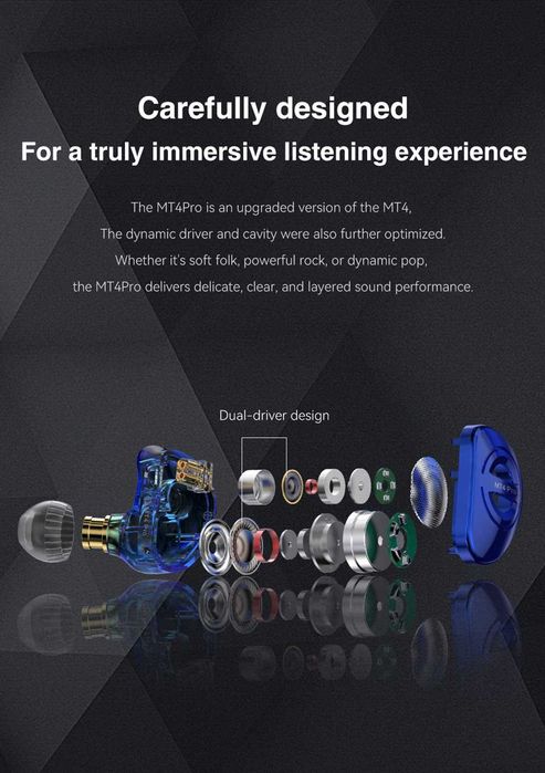 ⇒ TRN MT4 Pro (black mic) - двухдрайверные динамические наушники (2DD ...