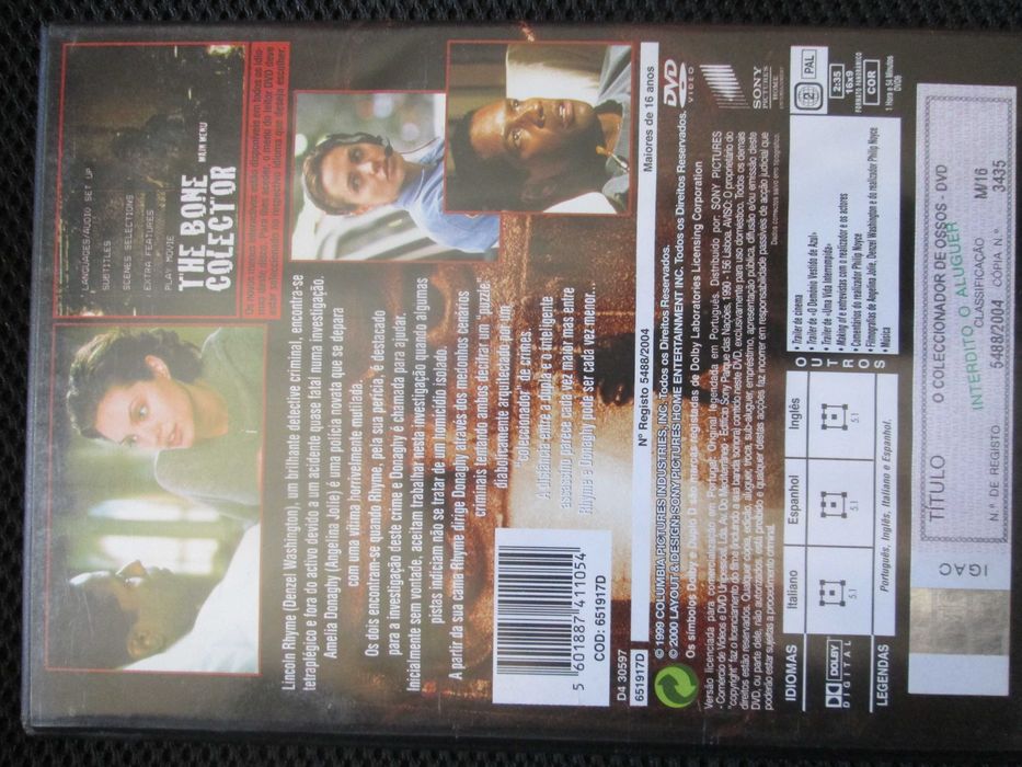 DVD O Colecionador de Ossos, com Angelina Jolie, Denzel Washington Coimbra (Sé Nova, Santa Cruz ...