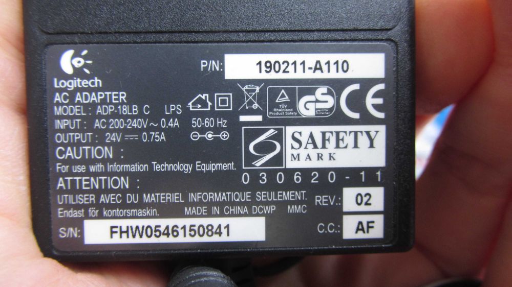 Блок питания 24 В, 0,75 А, Оригинальный адаптер Logitech ADP-18LB B ...