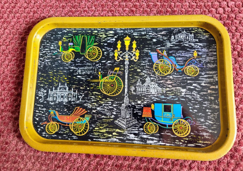 Stara metalowa taca powozy duża retro vintage z epoki PRL-u Wieluń • OLX.pl