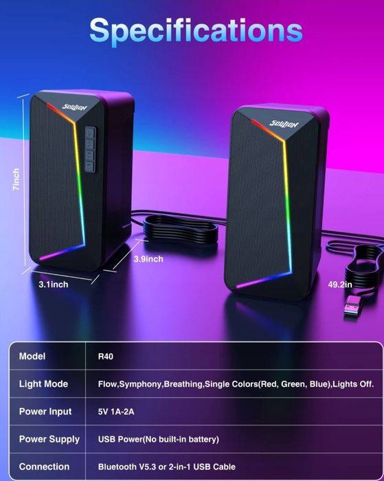 Głośniki komputerowe R40 Soulion USB RGB Jaworze • OLX.pl