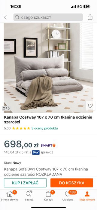 Kanapa podlogowa sofa materac rozkladany kolor beż Warszawa Wola • OLX.pl