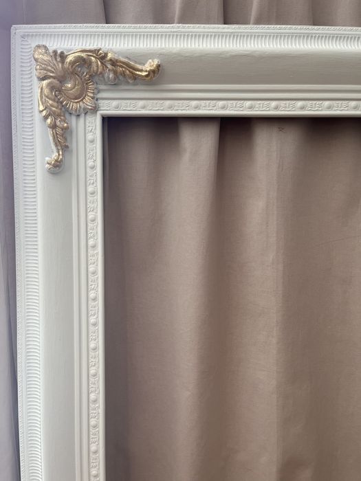 Duża drewniano-gips. rama na lustro/obraz biała złota prowansja unikat ...