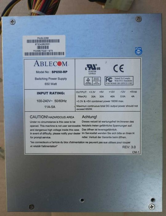 Блок живлення 650 ват. Ablecom SP650-RP: 550 грн. - Комплектуючі та ...