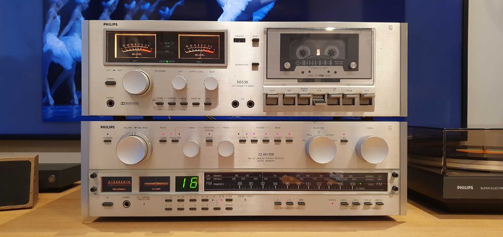 Amplituner Philips 22 AH 708 + Magnetofon Philips N5536 -Wieża Vintage ...