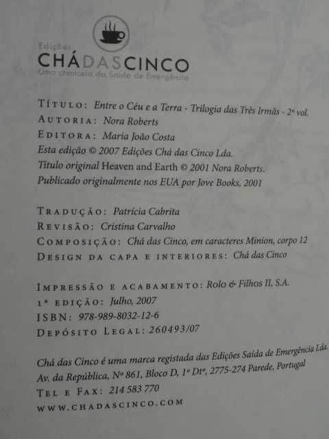 Entre o Céu e a Terra de Nora Roberts - 1ª Edição Cascais • OLX.pt