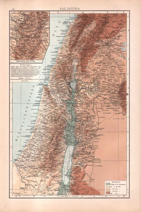 Palestyna. Ziemia Święta. Stara piękna mapa 1893 r. oryginał ...