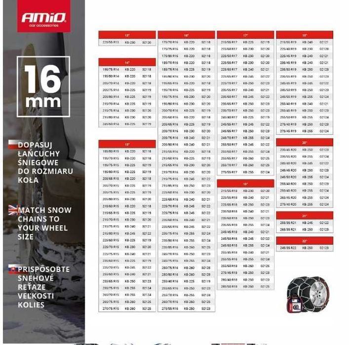 Łańcuchy śniegowe na koła 16mm 4x4 R13 R14 R15 R16 R17 R18 R19" KB-230 ...
