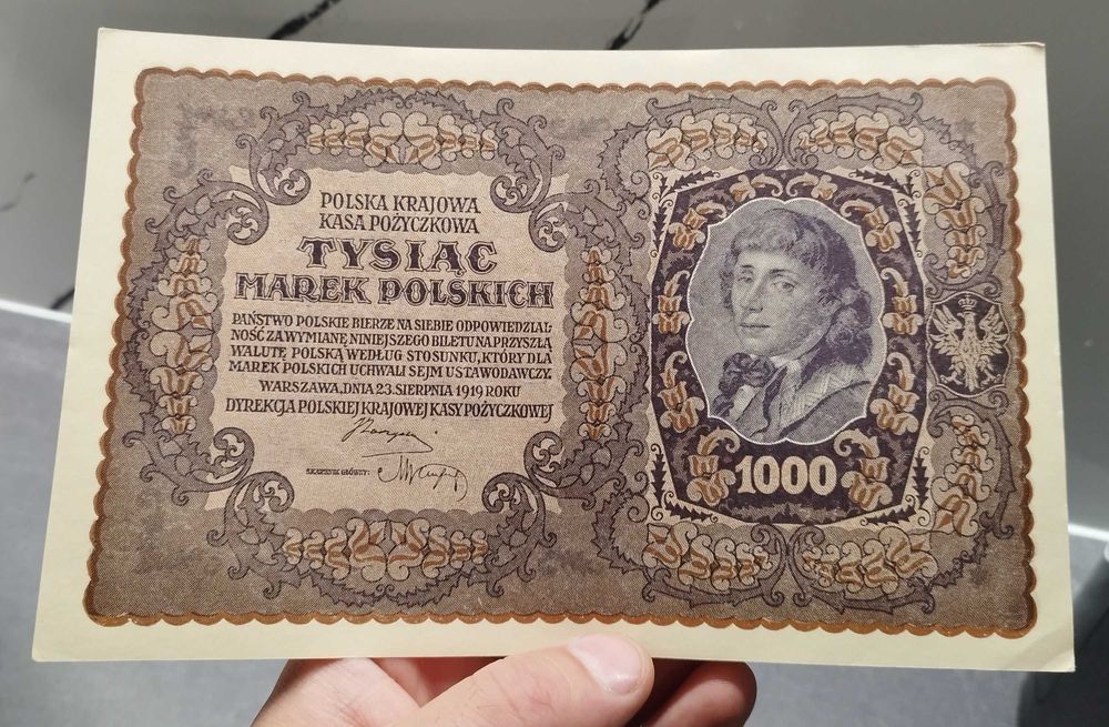 Stary banknot 1000 marek polskich z 1919r seria III AT ładny stan ...