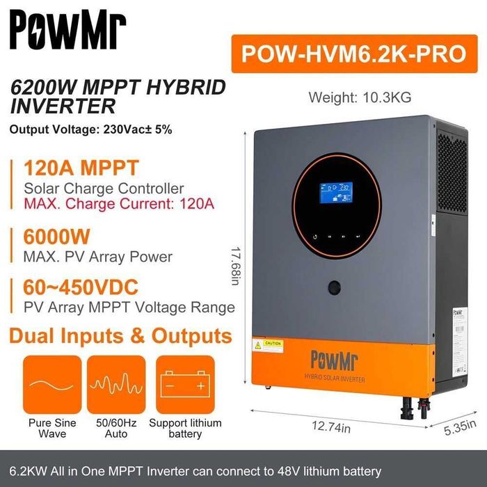 Гибридный инвертор PowMr HVM-6.2K-PRO 6200W 48V: 35 000 грн. - Перетворювачі напруги Київ на Olx