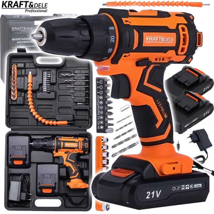 KRAFT&DELE Wiertarko-wkrętarka Akumulatorowa 21v Zestaw+2x Akumulator ...
