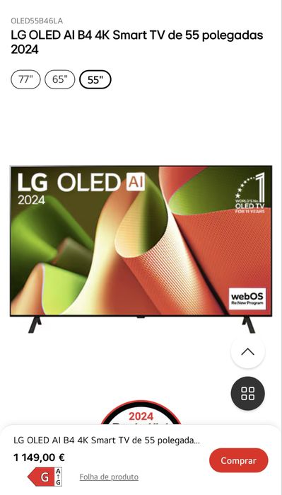 LG OLED AI B4 4K Smart TV de 55 polegadas 2024 Charneca De Caparica E Sobreda • OLX.pt