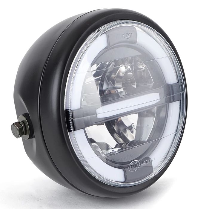 Farol LED homologado com piscas e halo 7 pol 18 cm moto cafe racer Ovar ...