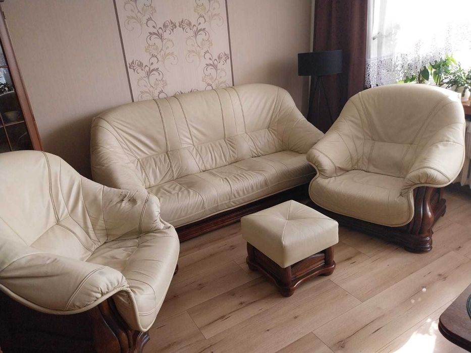 Komplet mebli skórzanych sofa + 2 fotele Tychy • OLX.pl
