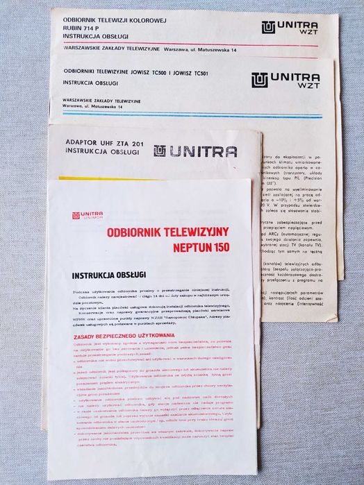 Zestaw 5 instrukcji obsługi sprzętu - Unitra WZT z okresu PRl Ryczywół ...