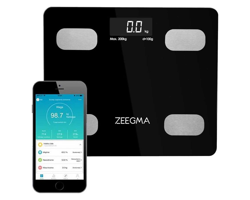 NOWA Waga Smart ZEEGMA 200kg Analiza Ciała BMI Tkanka Tłuszczowa ...