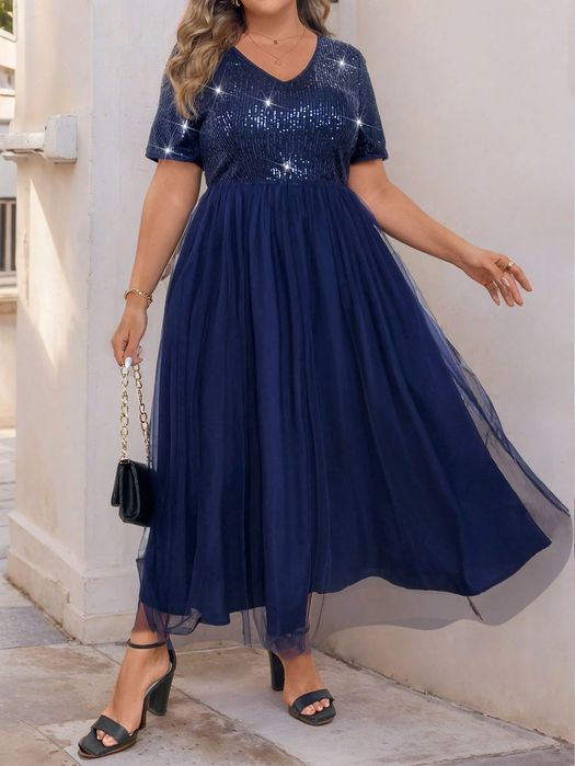 Sukienka Wieczorowa Z Cekinowym Dekoltem Granatowa Shein 3Xl 46 Straszyn • OLX.pl