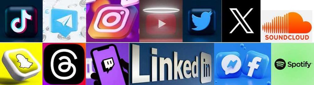 TikTok YouTube Facebook Instagram X Telegram Twitch Snapchat Spotify ...