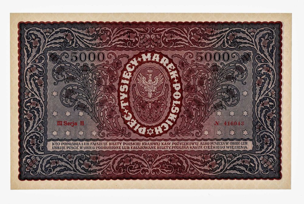 5000 marek 1920 H największy banknot 5000 marek polskich 1920 Warszawa ...