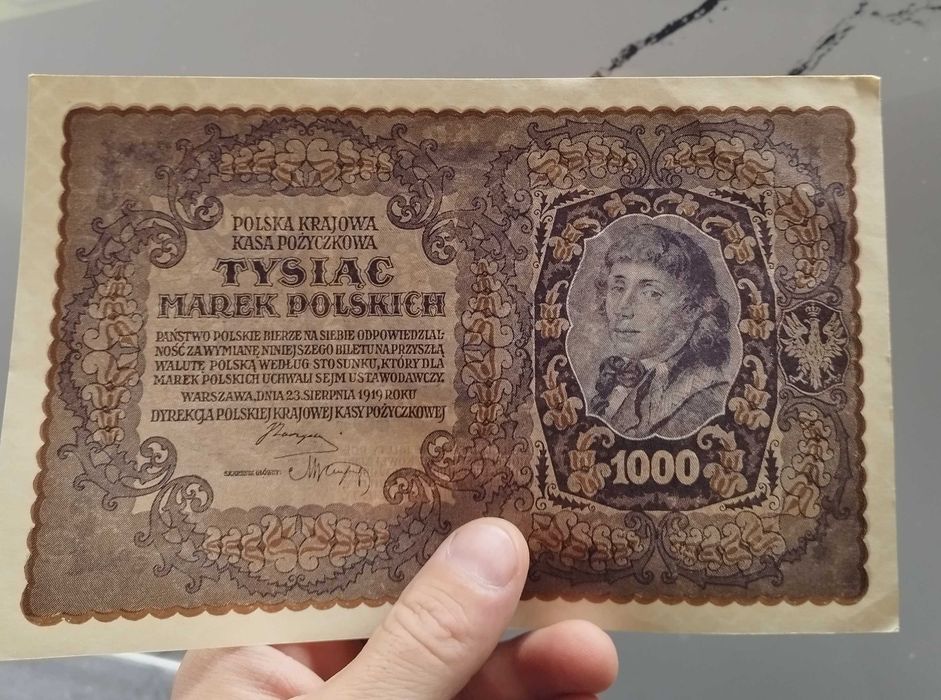 Stary banknot 1000 marek polskich z 1919r seria III AT ładny stan ...