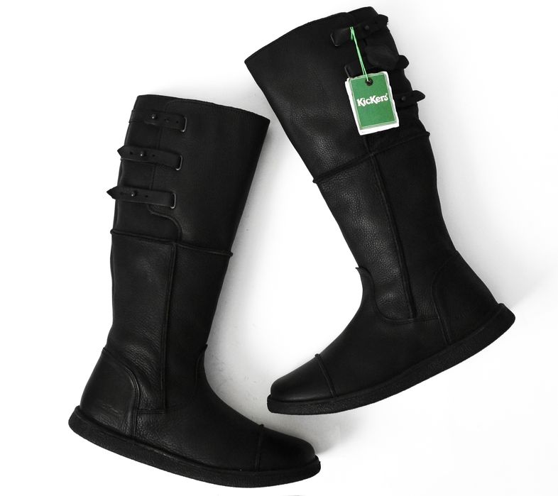 Брендовые оригинальные новые чёрные кожаные высокие сапоги KICKERS: 2 ...