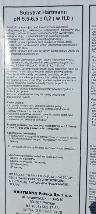 Substrat 250l Hartmann pH 5,5-6,5 do warzyw, kwiatów, trawników, ziół ...