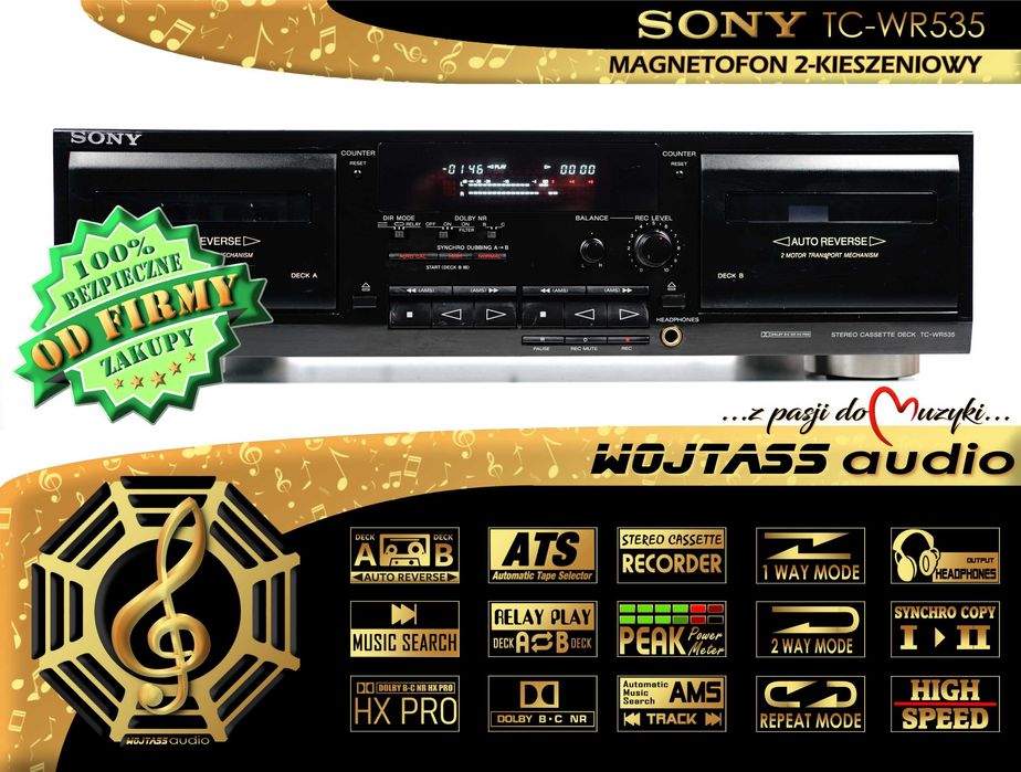 Magnetofon 2-kieszeniowy SONY TC-WR535 HX PRO ATS AMS wysoki model ...