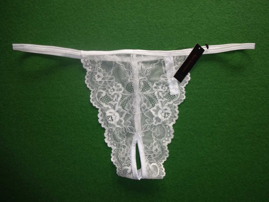 ANN SUMMERS sexi białe koronkowe stringi z otworem dziurką 42-44 / L ...