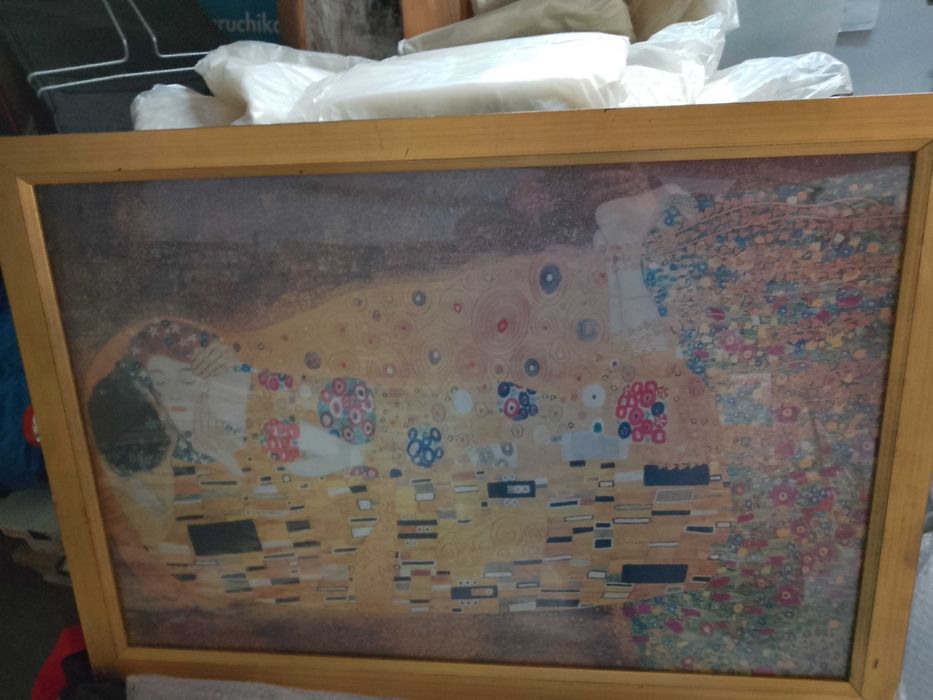 Stary plakat w ozdobnej ramie Klimt Pocałunek obraz duży wymiar 100x70 ...