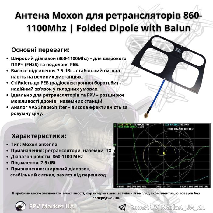 Антена Moxon 860-1100MHz | Folded Dipole with Balun: 950 грн ...