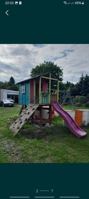 Domek dla dzieci plac zabaw zjeżdżalnia huśtawki Puszczykowo • OLX.pl