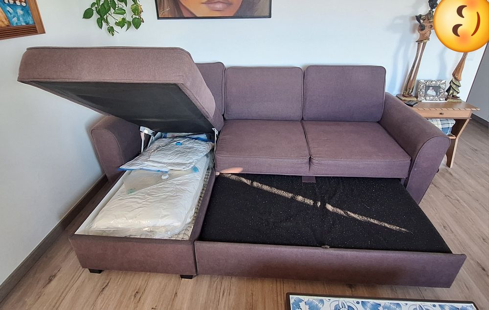 Sofá chaise long com baú e cama Alcabideche • OLX.pt