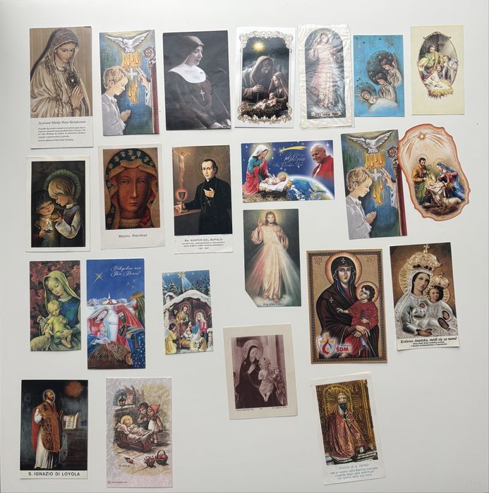 Zestaw obrazków świętych + śpiewnik i karty religijne kolekcja 36 szt ...