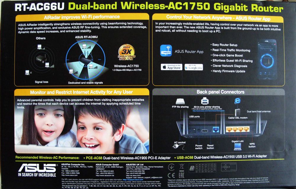 Роутер Asus RT-AC66U B1 Gigabit AC1750 (2,4 и 5 ГГц): 3 140 грн ...