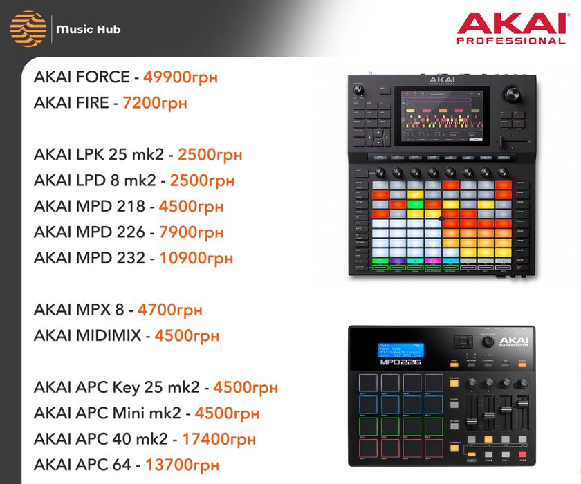 AKAI MPD 218 226 232 FIRE MPX 8 LPD 8 lpk 25 APC 64 mini mk2 key FORCE ...
