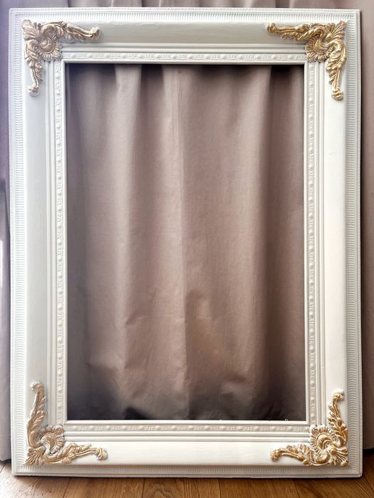 Duża drewniano-gips. rama na lustro/obraz biała złota prowansja unikat ...